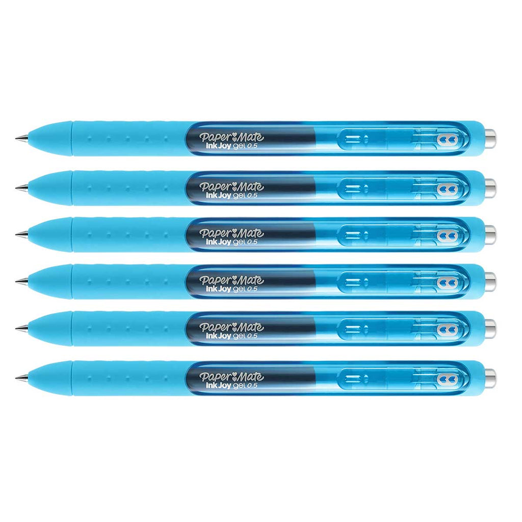 Paper Mate Inkjoy Gel Bright Blue Pen Fine 0.5mm Retractable Pack of 6