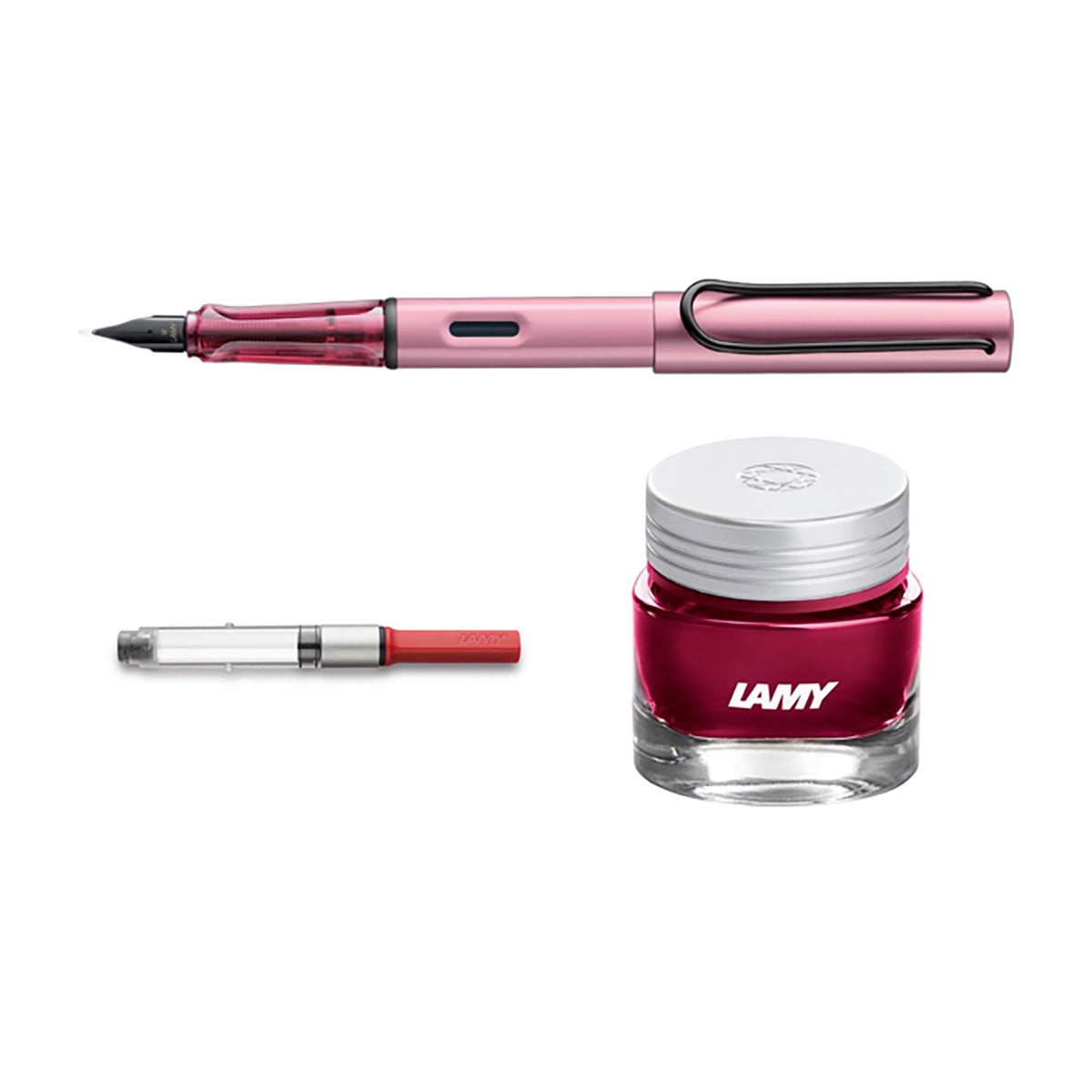 Lamy Al Star Fountain Pen Autumn Pink Broad With Ruby Ink Bottle and C ...