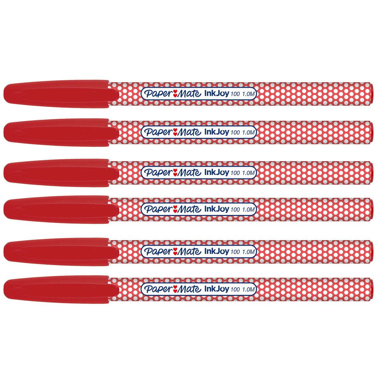 Paper Mate Inkjoy 100 ST Red Ink Ballpoint Pens, Dotted Design Capped ...