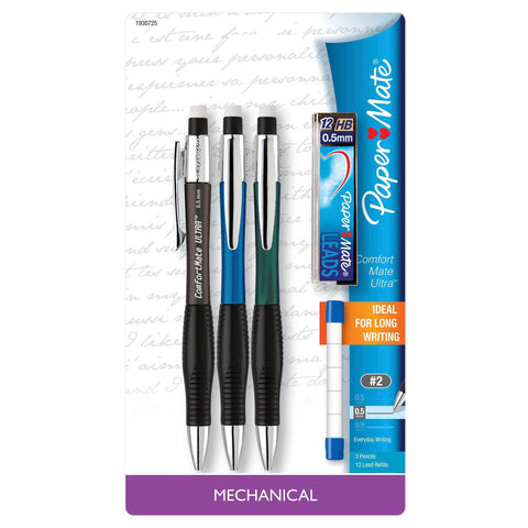 Paper Mate Comfort Mate Ultra Mechanical Pencil 0.5mm Pack Of 3 + Lead ...